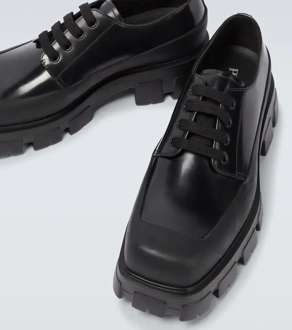 Prada Paneled Leather Derby Shoes