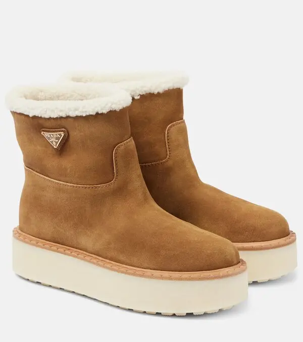 Prada Shearling-lined Suede Ankle Boots