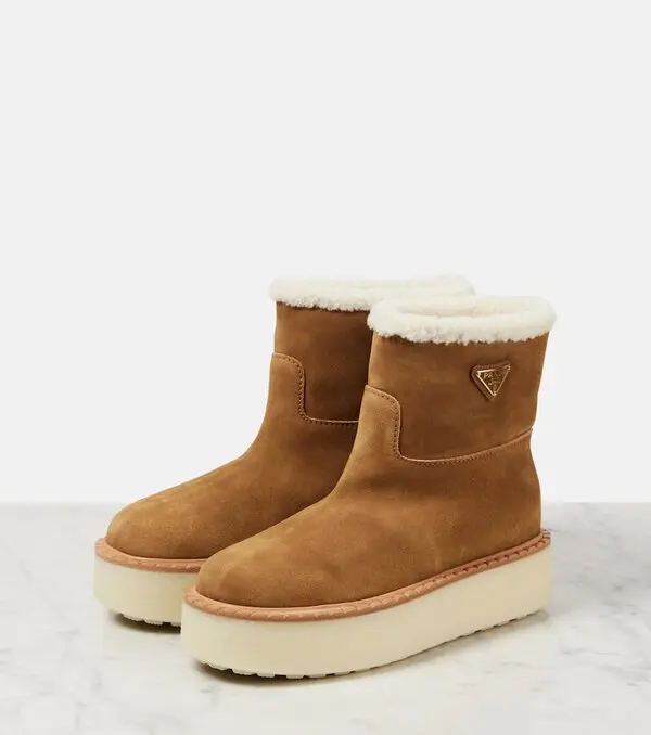 Prada Shearling-lined Suede Ankle Boots