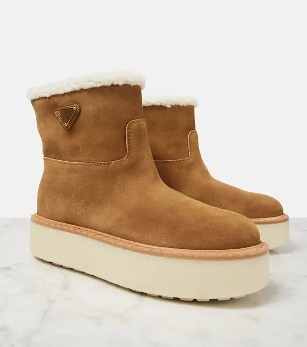 Prada Shearling-lined Suede Ankle Boots