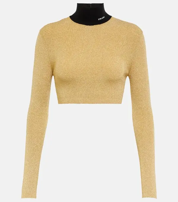 Prada Lamé Turtleneck Cropped Sweater