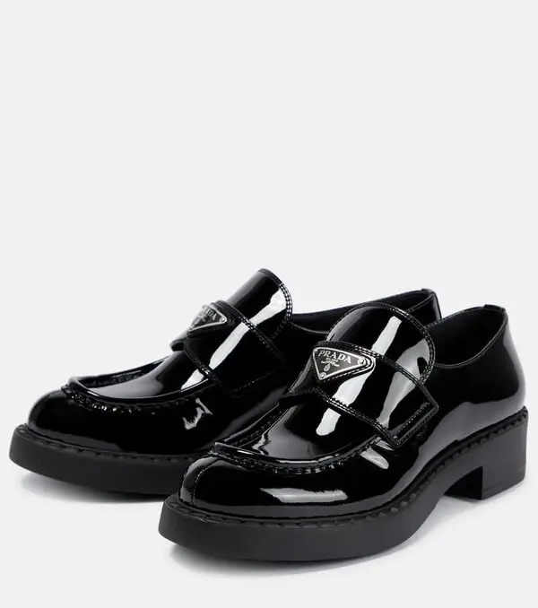 Prada Logo Patent Leather Loafers