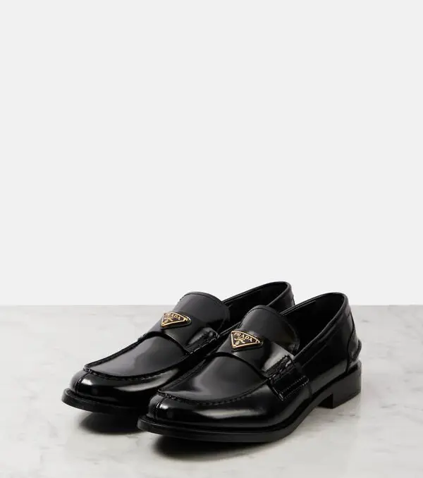 Prada Logo Brushed Leather Loafers