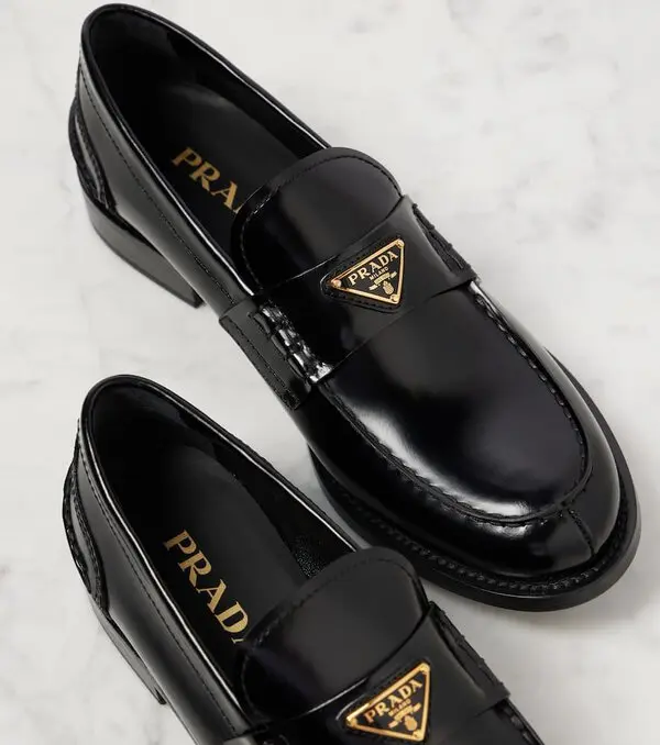 Prada Logo Brushed Leather Loafers