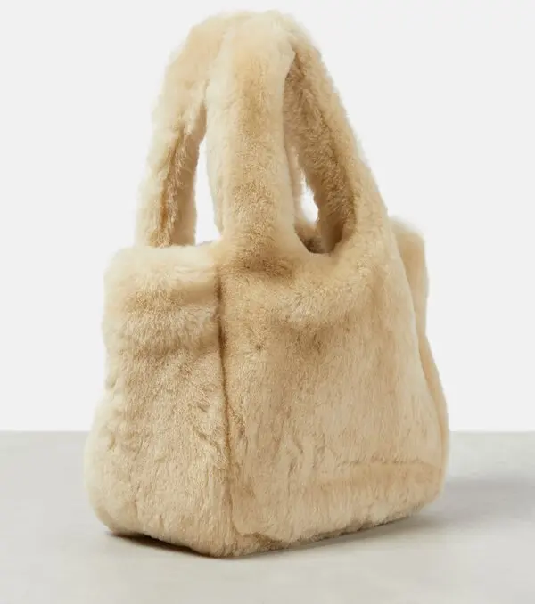 Prada Mini Shearling Tote - Beige