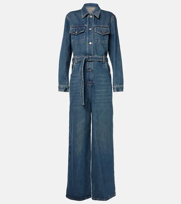 Prada Belted Denim Jumpsuit - Blue