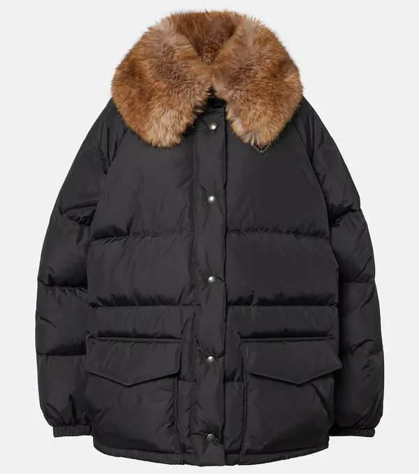 Prada Faux Fur-trimmed Down Jacket - Black