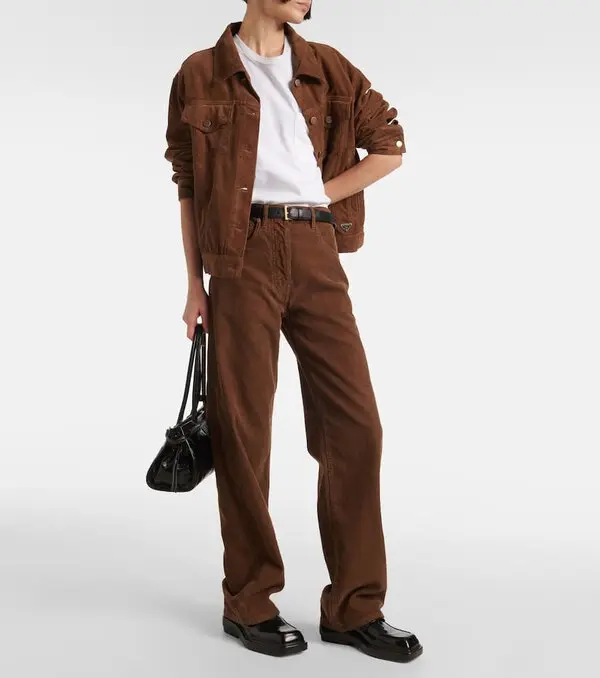 Prada Cotton Corduroy Wide-leg Pants - Beige
