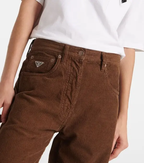 Prada Cotton Corduroy Wide-leg Pants - Beige