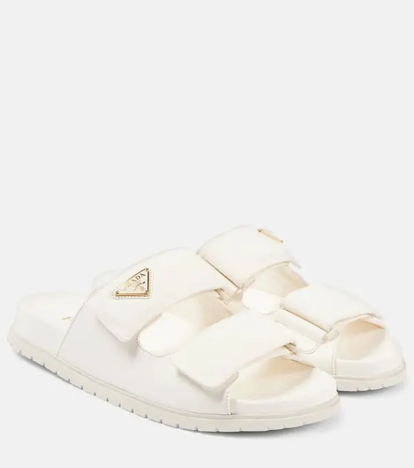 Prada Logo Leather Sandals - White
