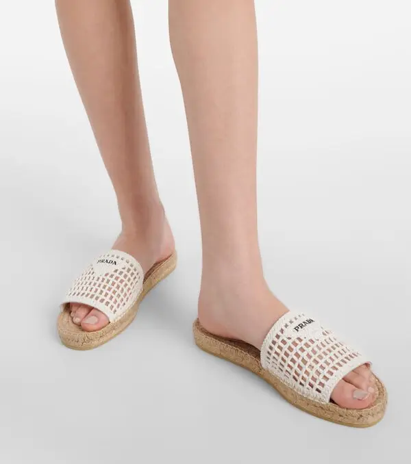 Prada Logo Crochet Espadrilles - Beige