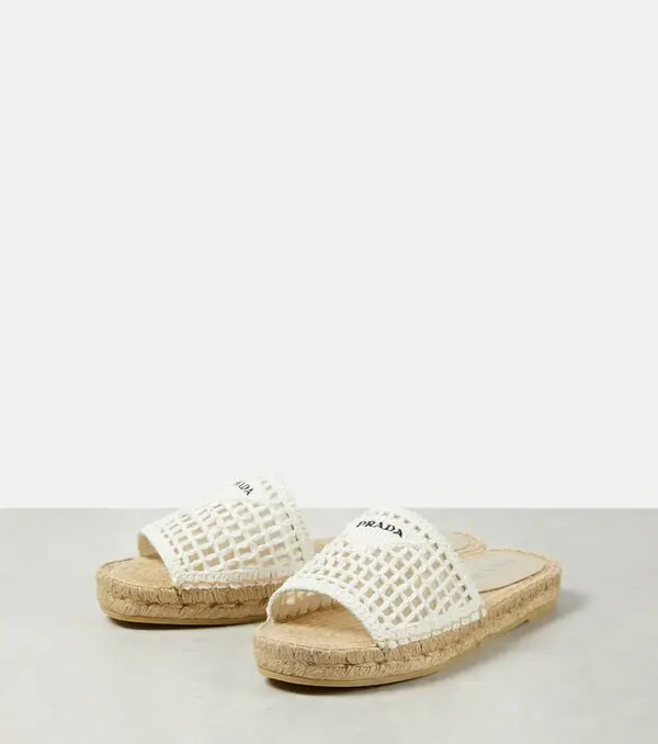 Prada Logo Crochet Espadrilles - Beige