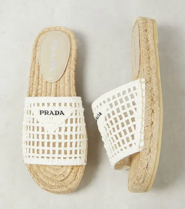 Prada Logo Crochet Espadrilles - Beige