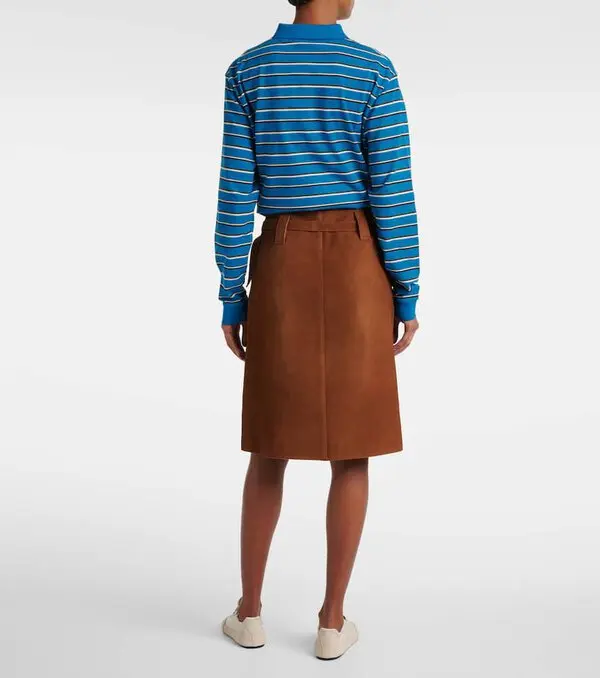Prada Belted Suede Midi Skirt