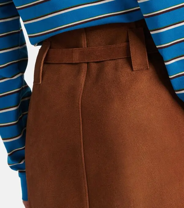 Prada Belted Suede Midi Skirt
