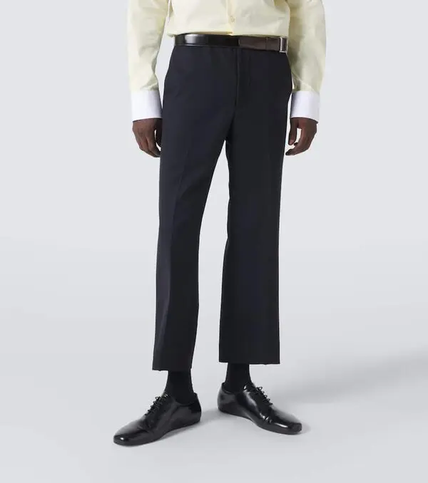 Prada Belted Wool Gabardine Straight Pants