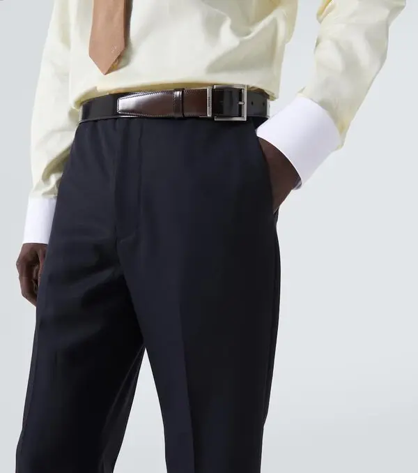 Prada Belted Wool Gabardine Straight Pants