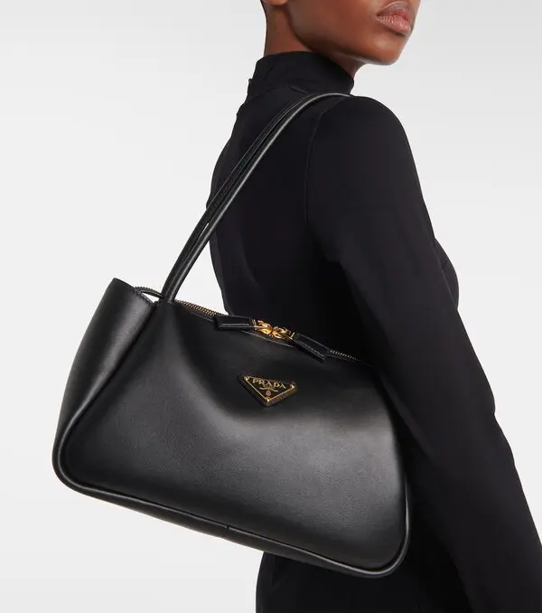 Prada Medium Leather Shoulder Bag - Black