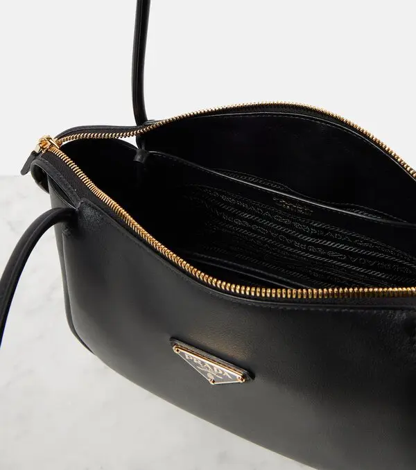 Prada Medium Leather Shoulder Bag - Black