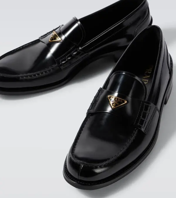Prada Logo Leather Loafers