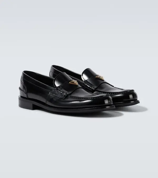 Prada Logo Leather Loafers