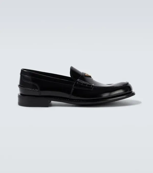 Prada Logo Leather Loafers - Black