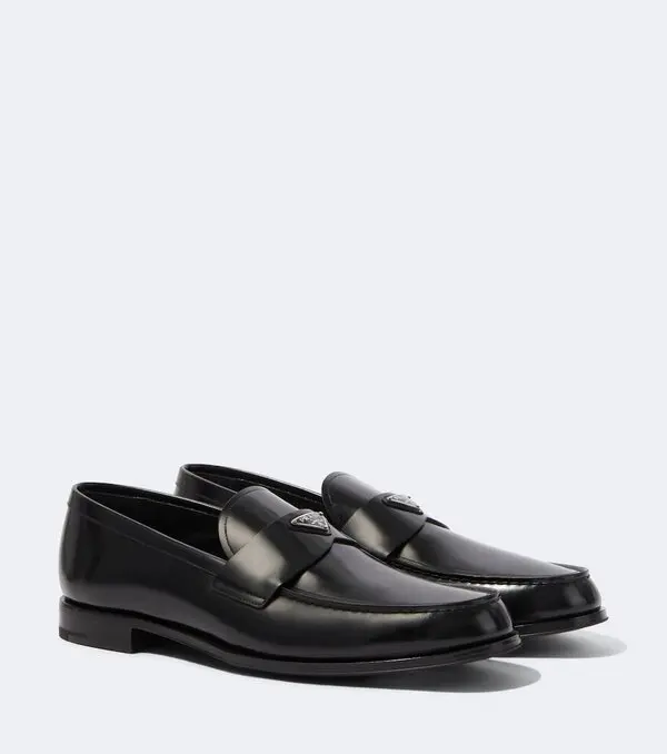 Prada Logo Leather Loafers - Black