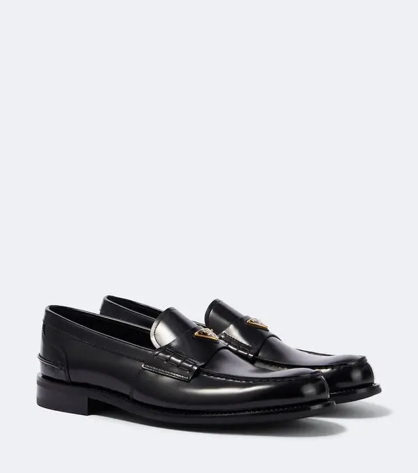 Prada Logo Leather Loafers - Black