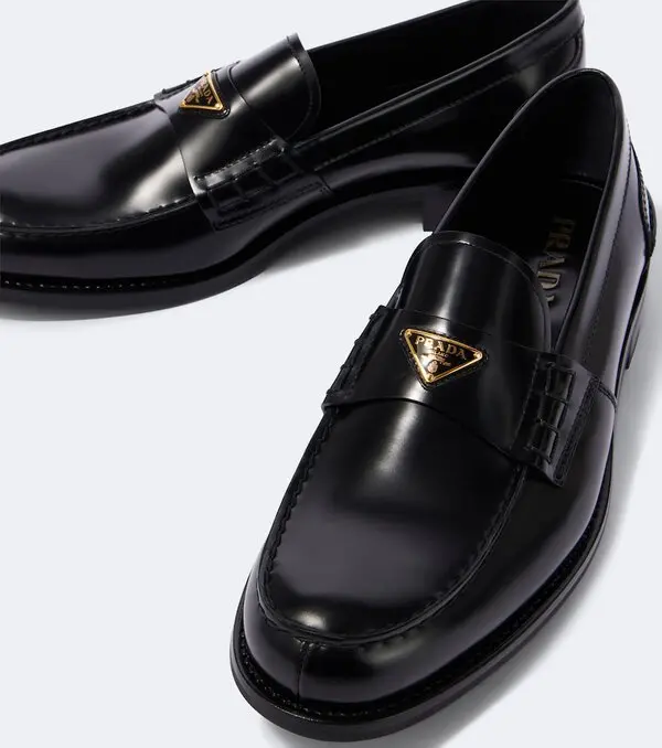 Prada Logo Leather Loafers - Black