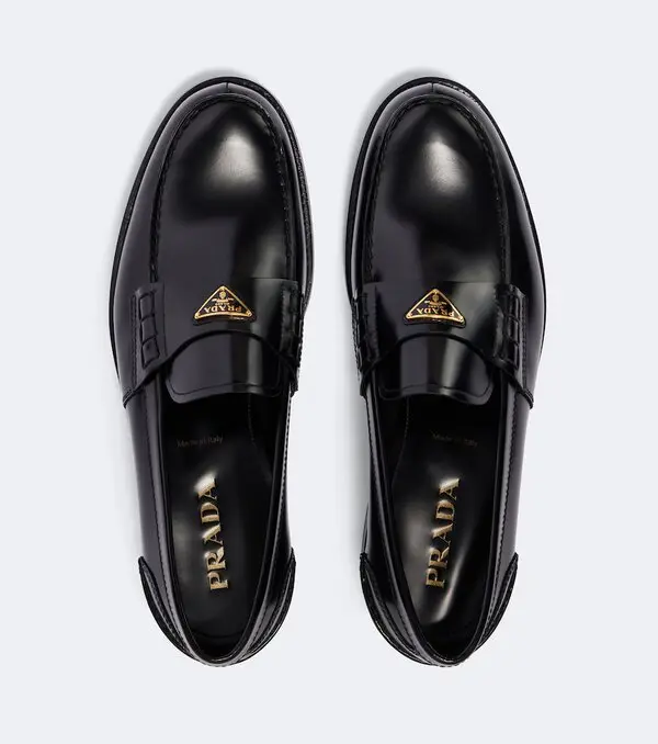 Prada Logo Leather Loafers - Black