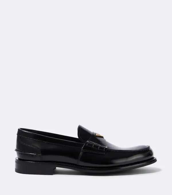 Prada Logo Leather Loafers - Black