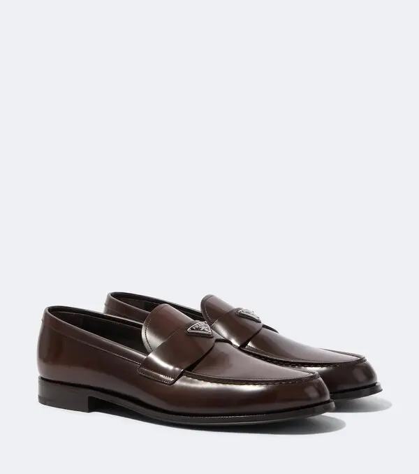 Prada Logo Leather Loafers - Brown
