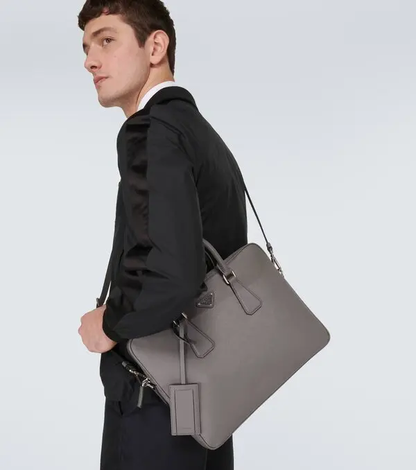 Prada Saffiano Leather Briefcase - Grey
