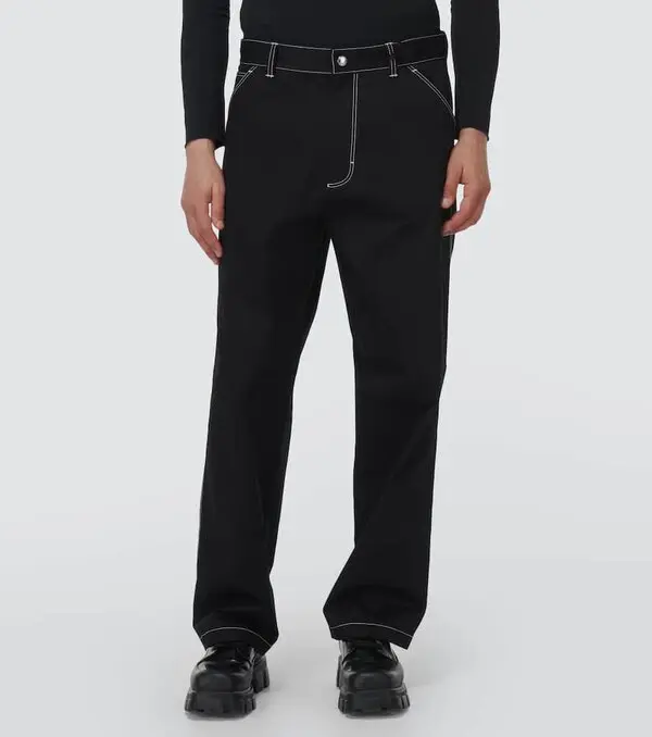 Prada Embroidered Straight Cotton Pants