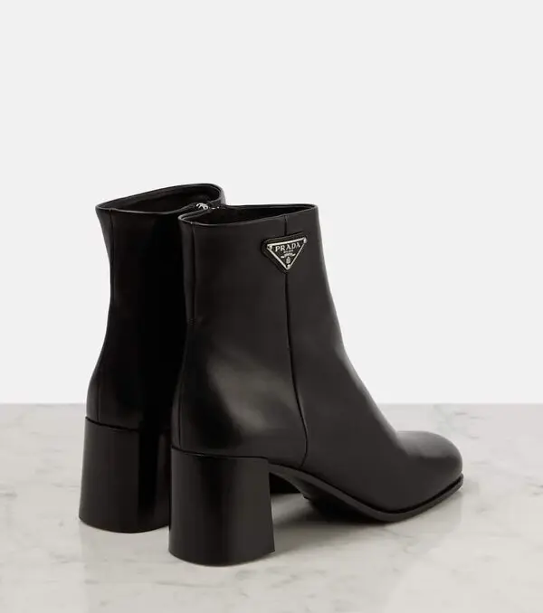 Prada Leather Ankle Boots - Black
