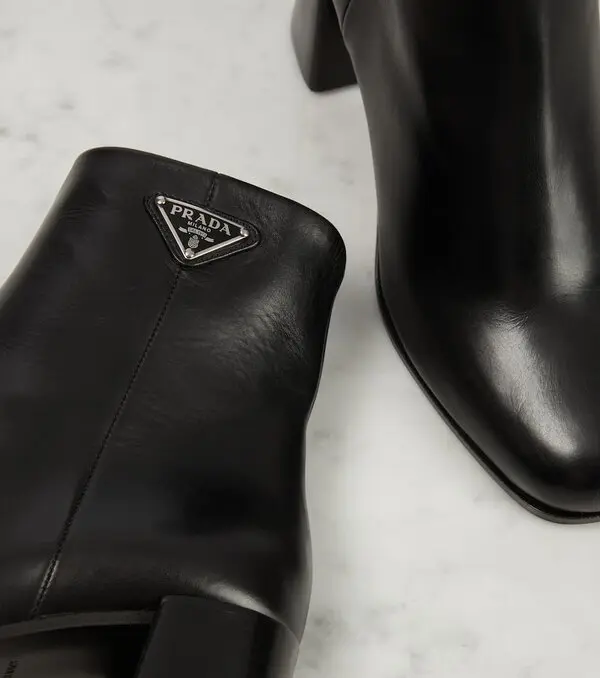 Prada Leather Ankle Boots - Black