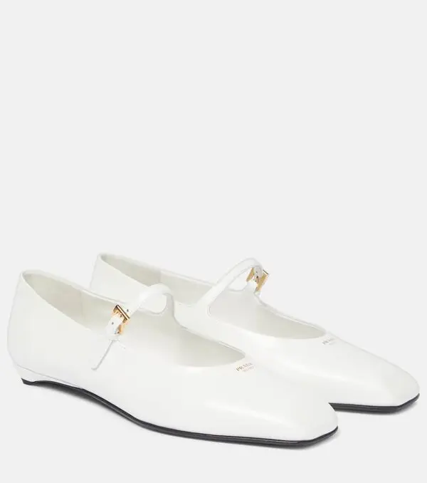 Prada Leather Mary Jane Flats - White