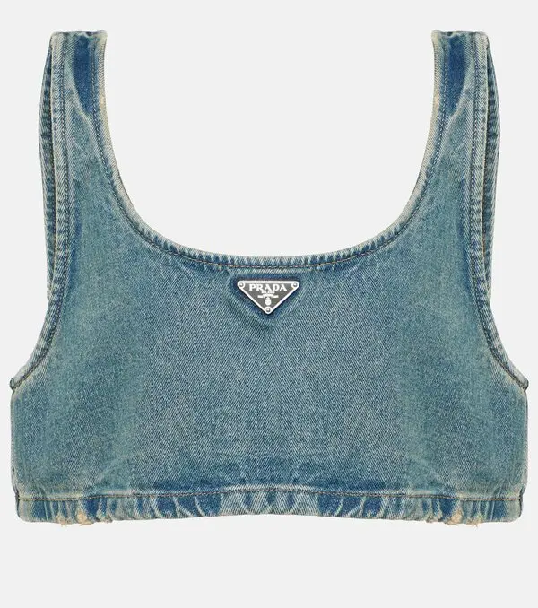Prada Logo Denim Bra Top