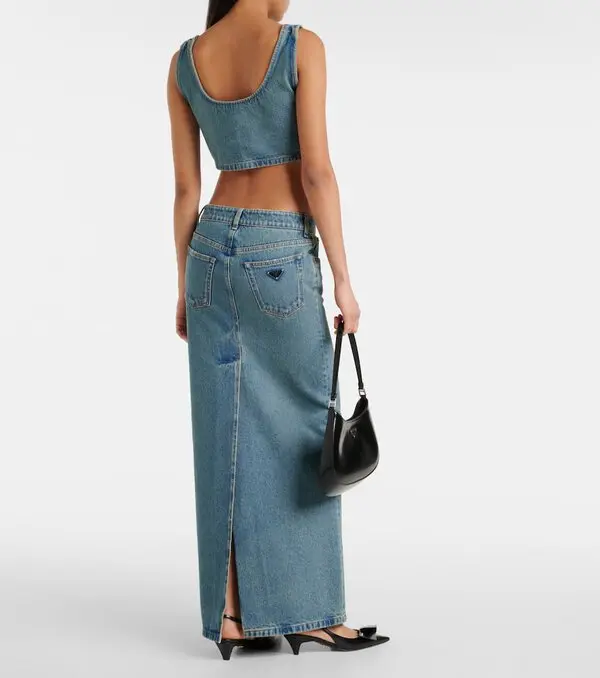 Prada Logo Denim Bra Top