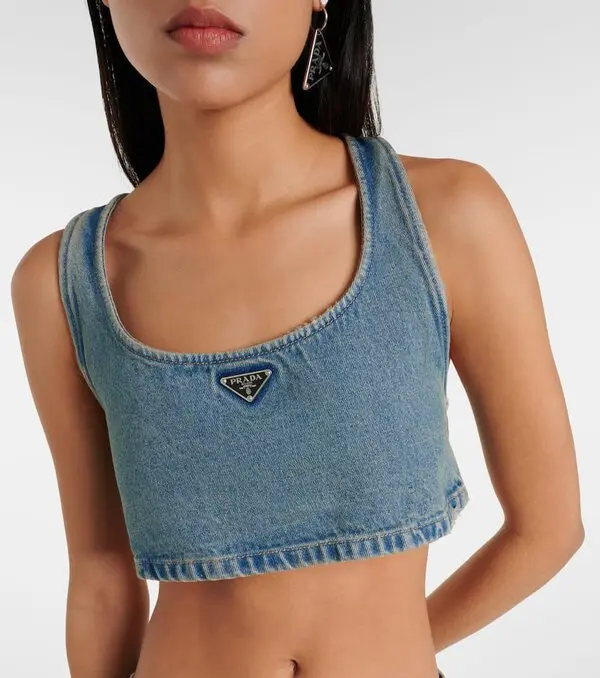 Prada Logo Denim Bra Top