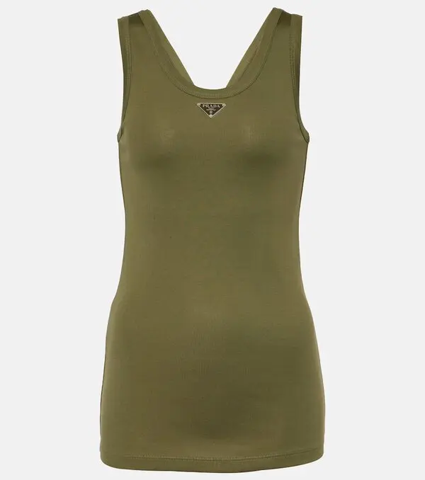 Prada Logo Jersey Tank Top - Green