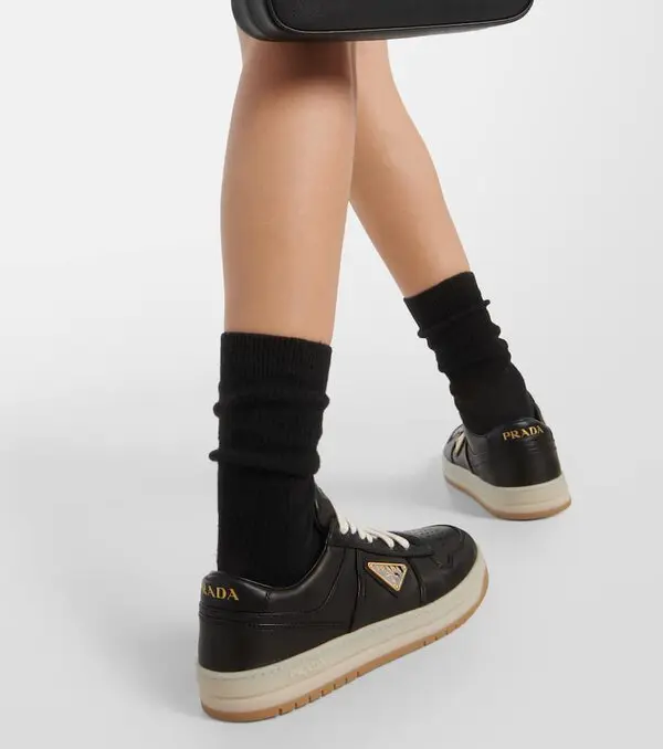 Prada Downtown Leather Low-top Sneakers - Black