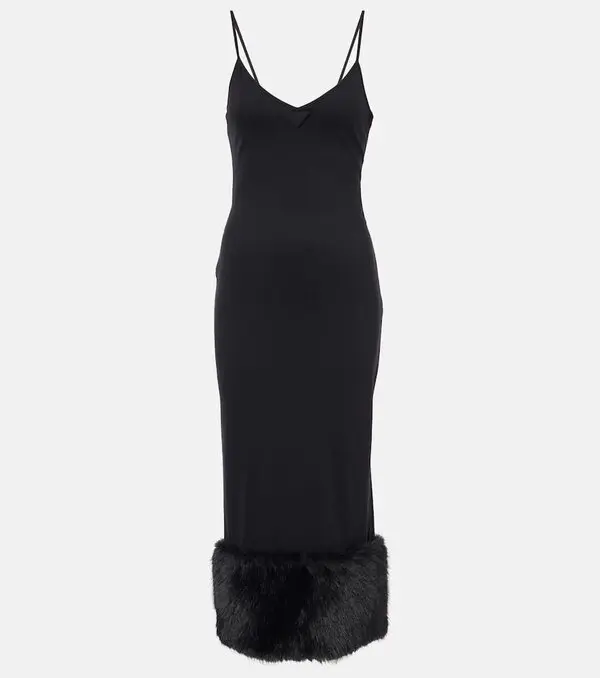 Prada Faux Shearling-trimmed Midi Dress