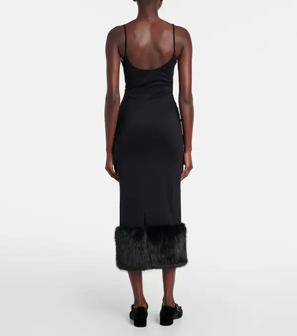Prada Faux Shearling-trimmed Midi Dress