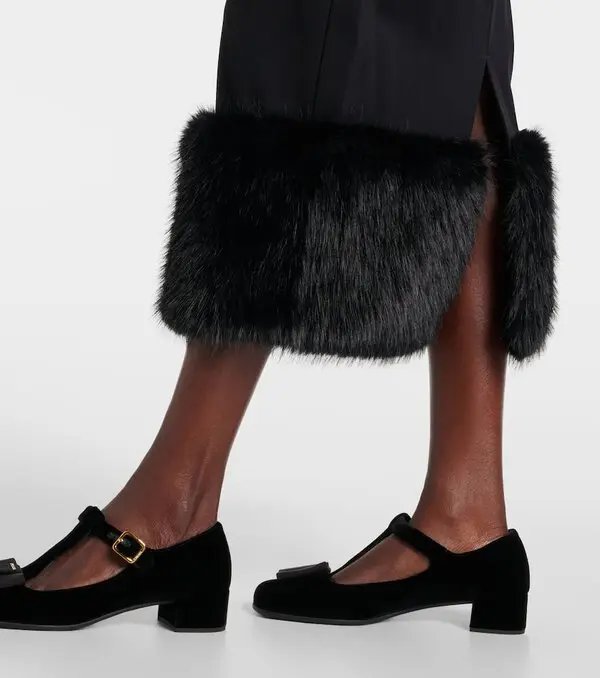 Prada Faux Shearling-trimmed Midi Dress