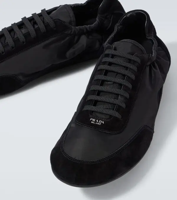 Prada Collapse Re-nylon And Suede Sneakers - Black