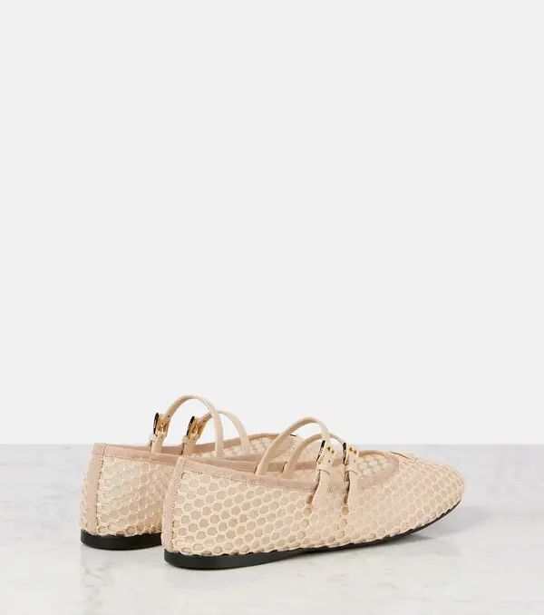 Prada Macramé Mesh Mary Jane Flats