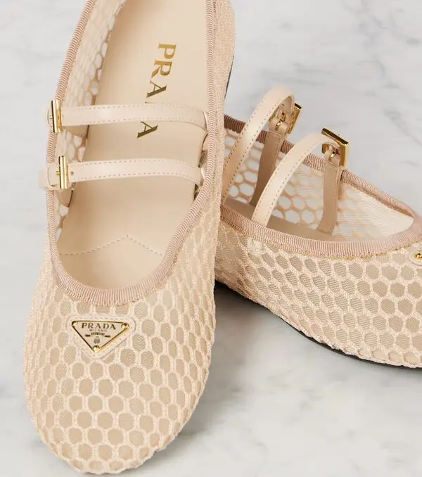 Prada Macramé Mesh Mary Jane Flats