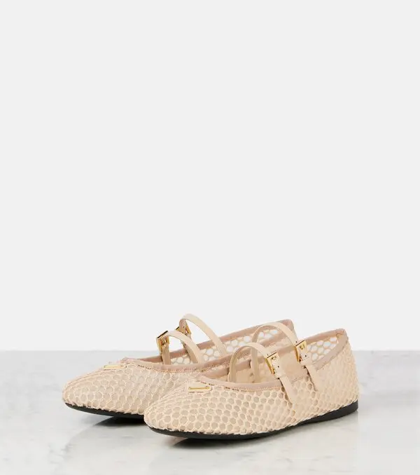 Prada Macramé Mesh Mary Jane Flats