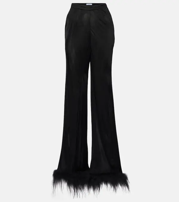 Prada Feather-trimmed Wide-leg Pants